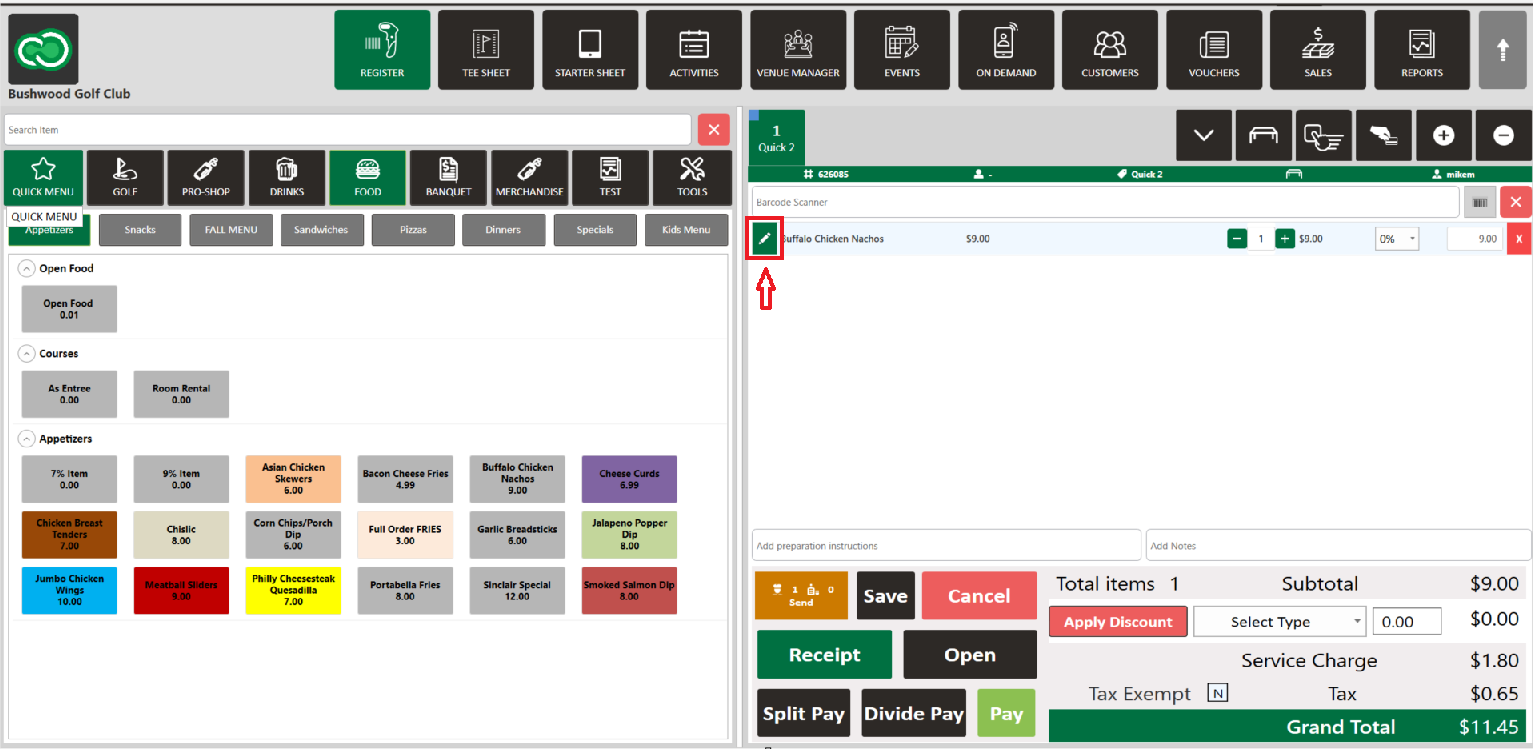 Register - Modifying Items from the Tab Register - Modifying Items from the Tab