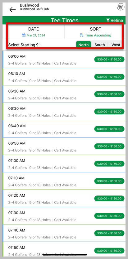 Mobile App : Booking a Tee Time