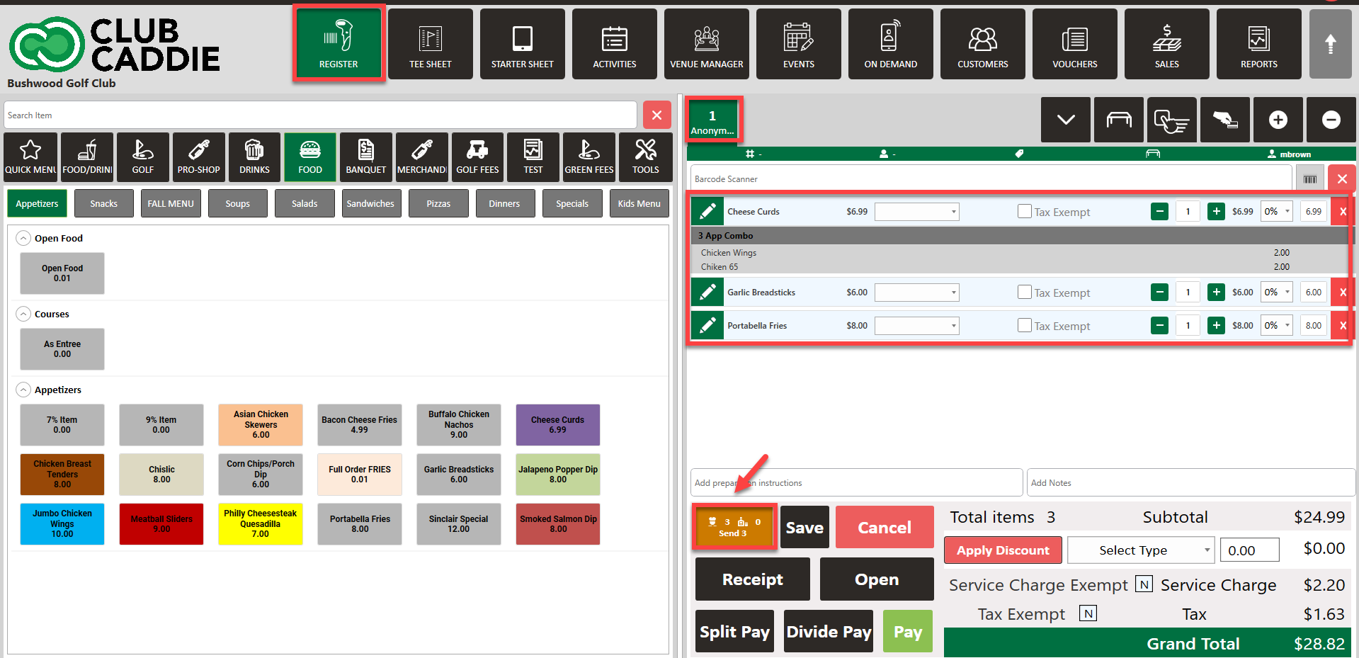 Register : Sending Orders to the Kitchen or Bar