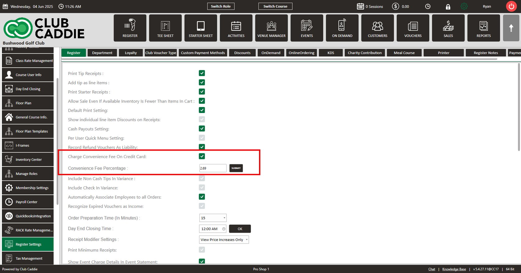 Settings: Convenience Fee on Credit Cards
