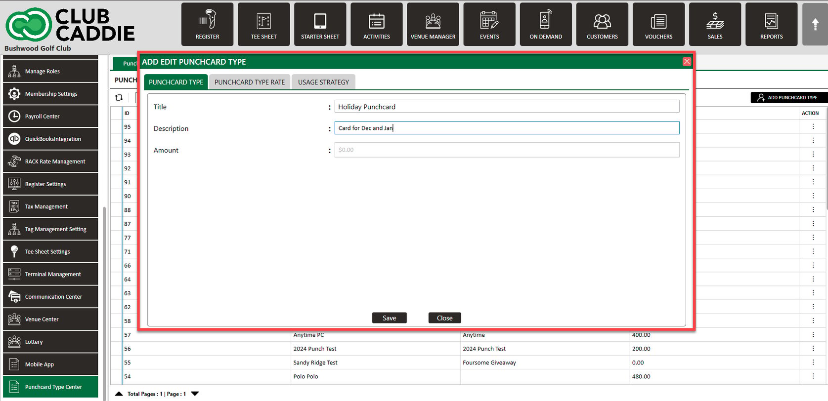 Settings : Creating a Punch Card