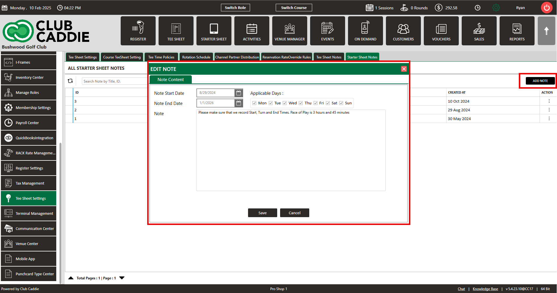 Starter Sheet : Notes