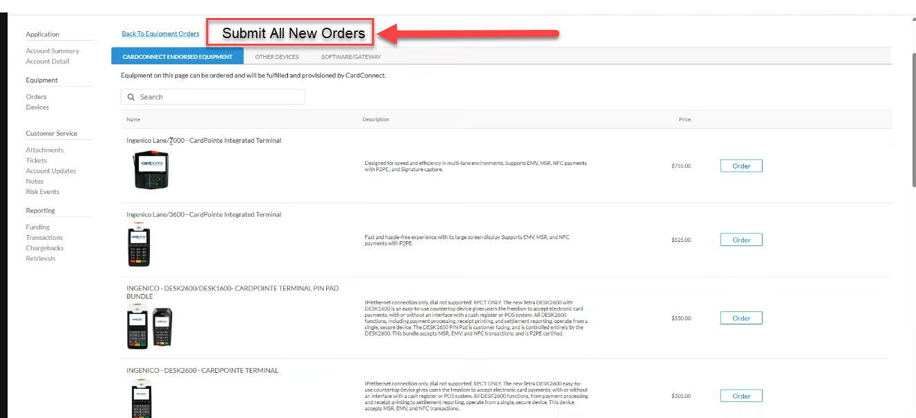 Hardware : Ordering Credit Card Processing Equipment