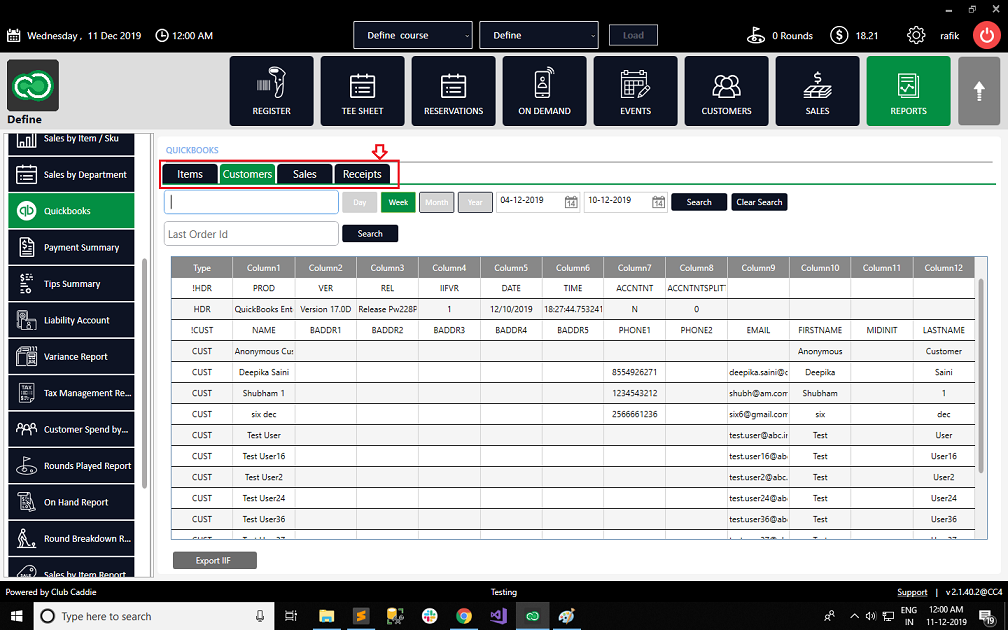 Reports : Quickbooks Report