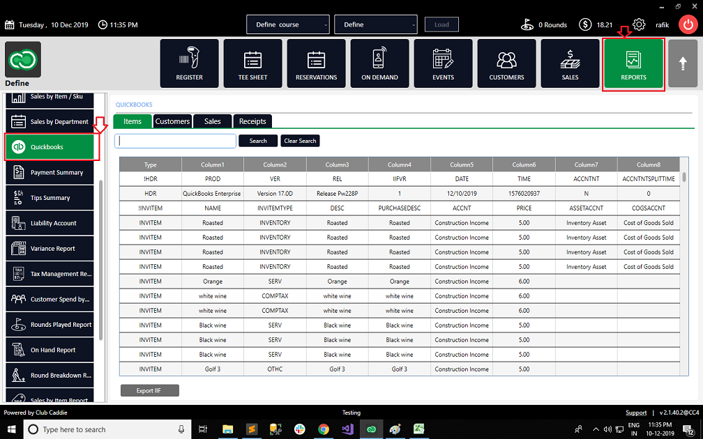 Reports : Quickbooks Report